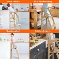 China Customized Logo Acceptable Wooden Kitchen Step Stool Helper Standing Tower for Toddlers for sale