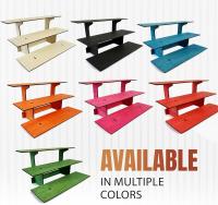 China Glossy Lamination 3-Tier Straight Wooden Retail Table Display Rack Stand with Shelves for sale