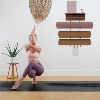 China Wood Floating Shelves Yoga Mat Holder Wall Mount for Home Gym Equipment and NO Folded for sale