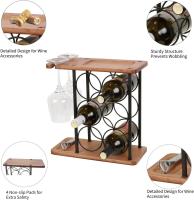 China Embossed Wooden Countertop Wine Rack with Tray Handmade Holds 6 Bottles and 2 Glasses for sale