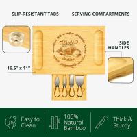 China Choice Custom 4 Stainless Steel Knife Thick Wooden Server Wood Bamboo Charcuterie Board for sale