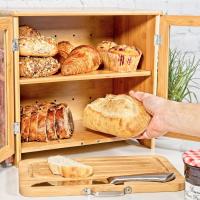 China Custom Order Multifunction Wooden Bread Box With Cutting Board For Kitchen Countertop for sale