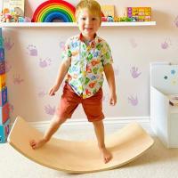 China 35 Inch Natural Wood Wobble Baby Balance Board Montessori Fitness Balance Curvy Board for sale