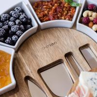 China 13 Inch Bamboo Wood Cheese Cutting Board And Platter Set And Customized Designs for sale