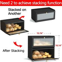 China Gift Package 2-Layer Large Modern Bamboo Black Bread Box Wood Bread Storage Bin With Window for sale