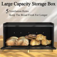 China Gift Package 2-Layer Large Modern Bamboo Black Bread Box Wood Bread Storage Bin With Window for sale
