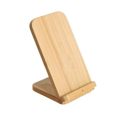 China Custom Wood Color Natural Bamboo Wireless Charging 10W Phone Stand with Mail Packing for sale