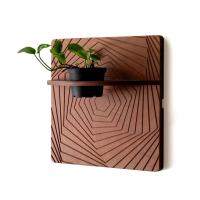 China Silk-Screen Printed Wood Carved Geometric Art Hanging Wall Planter for Small Rooms for sale