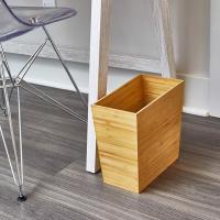 China Customized Logo Acceptable 10.5 x 5.75 x 10 inch Natural Wood Finish Bamboo Waste Basket for sale