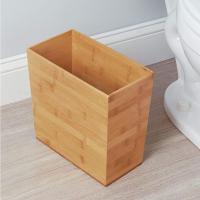China Customized Logo Acceptable 10.5 x 5.75 x 10 inch Natural Wood Finish Bamboo Waste Basket for sale