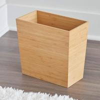 China Customized Logo Acceptable 10.5 x 5.75 x 10 inch Natural Wood Finish Bamboo Waste Basket for sale