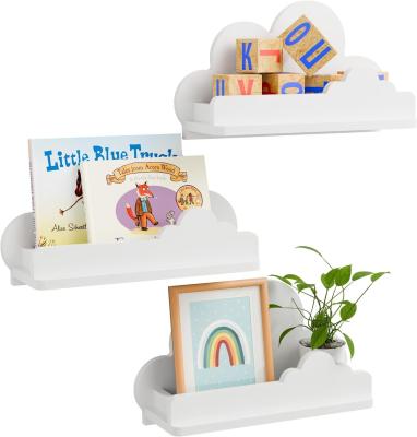 China Handmade Wooden White Cloud Bookshelf Decorative Wall Mounted Shelf with Small Figure for sale