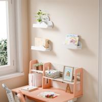 China Handmade Wooden White Cloud Bookshelf Decorative Wall Mounted Shelf with Small Figure for sale
