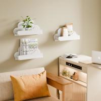 China Handmade Wooden White Cloud Bookshelf Decorative Wall Mounted Shelf with Small Figure for sale