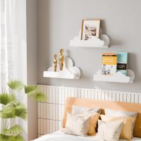 China Handmade Wooden White Cloud Bookshelf Decorative Wall Mounted Shelf with Small Figure for sale