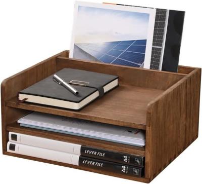 China Wooden Desktop File Folder Storage Tray Organizer Stand for Office Document Rack Mail Sorter for sale