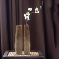 China Indoor Decorations Wooden Vase with Handmade Design and Pure Color Glass Holder for sale