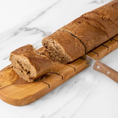 China Gray-White Customized Shape Artisan Olive Wood Baguette Cutting Board for Bread Lovers for sale