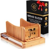 China Household Wood Bread Slicer with Knife 3 Thickness Options Foldable Bamboo Slicing Tool for sale
