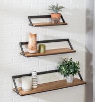 China Customized Logo Home Decoration Set Of 3 Black/Natural Wooden Wall Shelves Hanging Display Shelves for sale