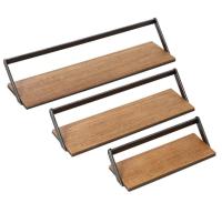 China Customized Logo Home Decoration Set Of 3 Black/Natural Wooden Wall Shelves Hanging Display Shelves for sale