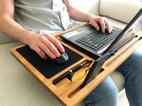 China Portable Wooden Computer Tray Non-folding Oak Stand with Mouse Pad and Workstation for sale