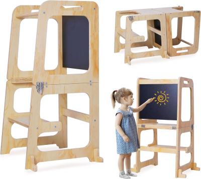 China Customized Logo Acceptable Wooden Baby Adjustable Height Helper Tower for Kitchen Learning for sale