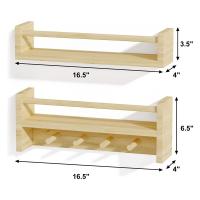 China Wooden Hooks Bookshelf Natural Wood Wall Mounted Shelves for Nursery Decor Storage for sale