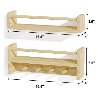 China Wooden Hooks Bookshelf Natural Wood Wall Mounted Shelves for Nursery Decor Storage for sale