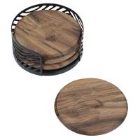 China Sustainable 4-Piece Acacia Wood Coasters Set Customized for Tea Cups Water Absorbent for sale