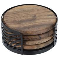 China Sustainable 4-Piece Acacia Wood Coasters Set Customized for Tea Cups Water Absorbent for sale