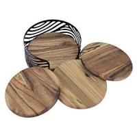 China Sustainable 4-Piece Acacia Wood Coasters Set Customized for Tea Cups Water Absorbent for sale