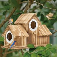 China Logo Customized Logo Acceptable Wooden Natural Birdhouse for Garden Backyard Courtyard for sale