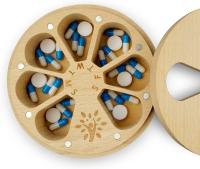 China Customizable 7-Day Pill Holder Wood Weekly Pill Organizer for Medicine and Vitamins for sale