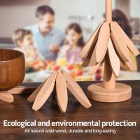 China Silk-screen Printed Beech Wood Coaster and Holder for Hot Dishes Tree Shape Trivet Set for sale