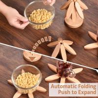 China Silk-screen Printed Beech Wood Coaster and Holder for Hot Dishes Tree Shape Trivet Set for sale