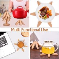 China Silk-screen Printed Beech Wood Coaster and Holder for Hot Dishes Tree Shape Trivet Set for sale