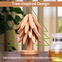 China Silk-screen Printed Beech Wood Coaster and Holder for Hot Dishes Tree Shape Trivet Set for sale