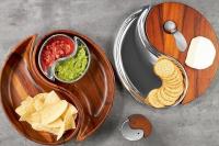 China 13-Inch Acacia Wood and Metal Alloy Cheese Board Set Perfect for Home Entertaining for sale
