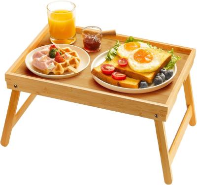 China Breakfast Serving Bamboo Bed Tray Table Modern Design 16.92 x 12.6 Inch with Folding Legs for sale
