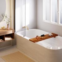 China Sustainable Bathtub Caddy Tray Anti-Tipping Large Bath Tub Tray for Wooden Accessories for sale