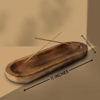 China Gift Craft Wooden Brown Incense Burner Stick Holder Tray for Fragrance Room Decor for sale