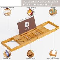 China Expandable Wooden Bathtub Tray Caddy with Book and Phone Holder Custom Logo Acceptable for sale