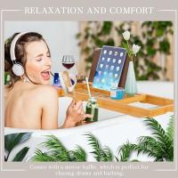 China Expandable Wooden Bathtub Tray Caddy with Book and Phone Holder Custom Logo Acceptable for sale
