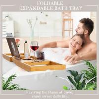 China Expandable Wooden Bathtub Tray Caddy with Book and Phone Holder Custom Logo Acceptable for sale