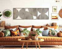 China Set of 3 Boho Home Gift Large Wood Wall Art with Midcentury Modern Style and Custom Logo for sale