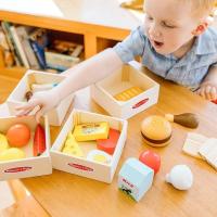 China Wooden Children Pretend Role-Playing Food Sets 21 Pieces and 4 Crates Pine Wood Color for sale