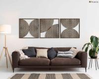 China Set of 3 Boho Home Gift Large Wood Wall Art with Midcentury Modern Style and Custom Logo for sale