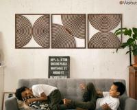 China Set of 3 Boho Home Gift Large Wood Wall Art with Midcentury Modern Style and Custom Logo for sale