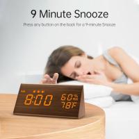 China Environmental Brown 3 Alarm Settings Multifunctional Wooden Electronic Led Time Display Alarm Clock for sale